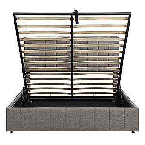 TARTOP Queen Upholstered Platform Bed with Gas Lift up Storage, Queen Bed Frame with Storage Underneath and Tufted Headboard, Wooden Platform Bed with Hydraulic Storage System,Gray