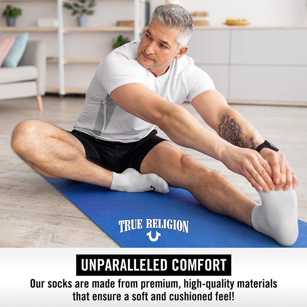 True Religion Mens Socks Ankle Socks for Men Quarter Premium Athletic Men's Socks 12 Pairs Black/White, Shoe Size 8-12,