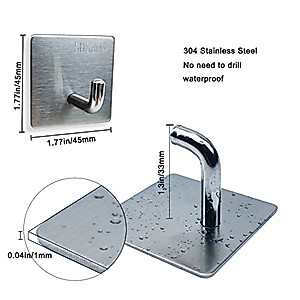 SYLHsdsnsw 4pcs Adhesive Hooks, Stainless Steel Self Adhesive Holder, Heavy Duty Wall Hooks Waterproof Non-Slip Self Adhesive Storage Hook for Bathroom Kitchen Hanging Robes Towels Clothes Hats Keys