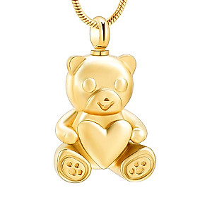Cremation Jewelry - Teddy Bear Urn Necklace for Men Women with Mini Keepsake Urn Memorial Ash Jewelry