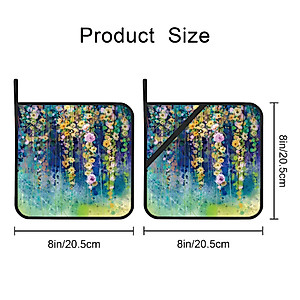 Abstract Floral Watercolor Painting Pot Holders Set of 2 Kitchen Heat Resistant Potholder for Microwave Cooking Baking Oven End Dishes and BBQ