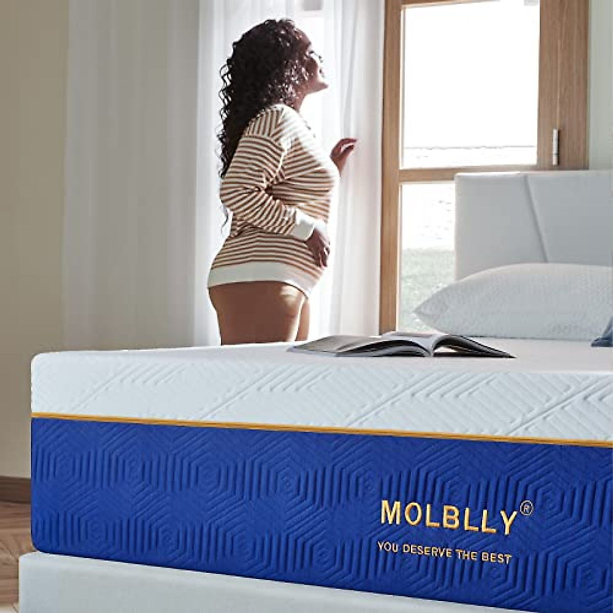 Molblly King Size Mattress, 14 Inch Cooling-Gel Memory Foam Mattress Bed in a Box, Cool King Bed Supportive & Pressure Relief with Breathable Soft Fabric Cover, Premium