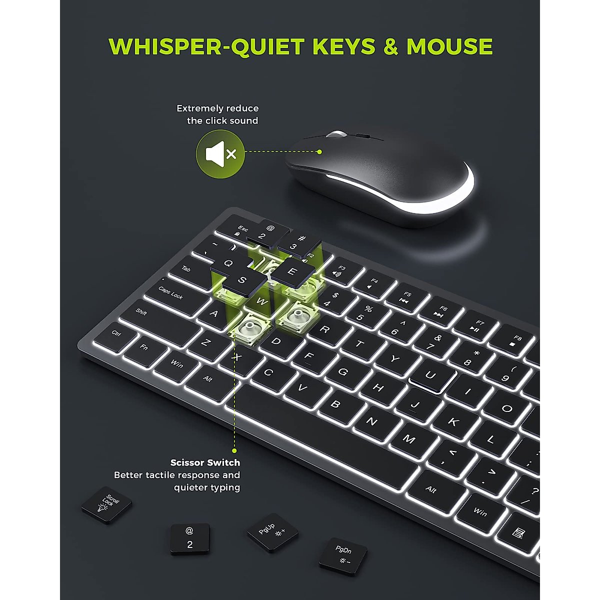 seenda Wireless Backlit Keyboard and Mouse Combo, 2.4G USB Silent Keyboard and Mouse Rechargeable Full-Size Ultra Slim Keyboard & Mouse Set for Windows PC Computer, Laptop, Desktop