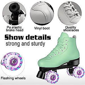PERZCARE Roller Skates for Women&Girls,Classic Double Row 4 Wheels Shiny Quad Men's Skates,PU Leather High-top Roller Skates for Teens/Adult/Boys/Unisex Indoor/Outdoor