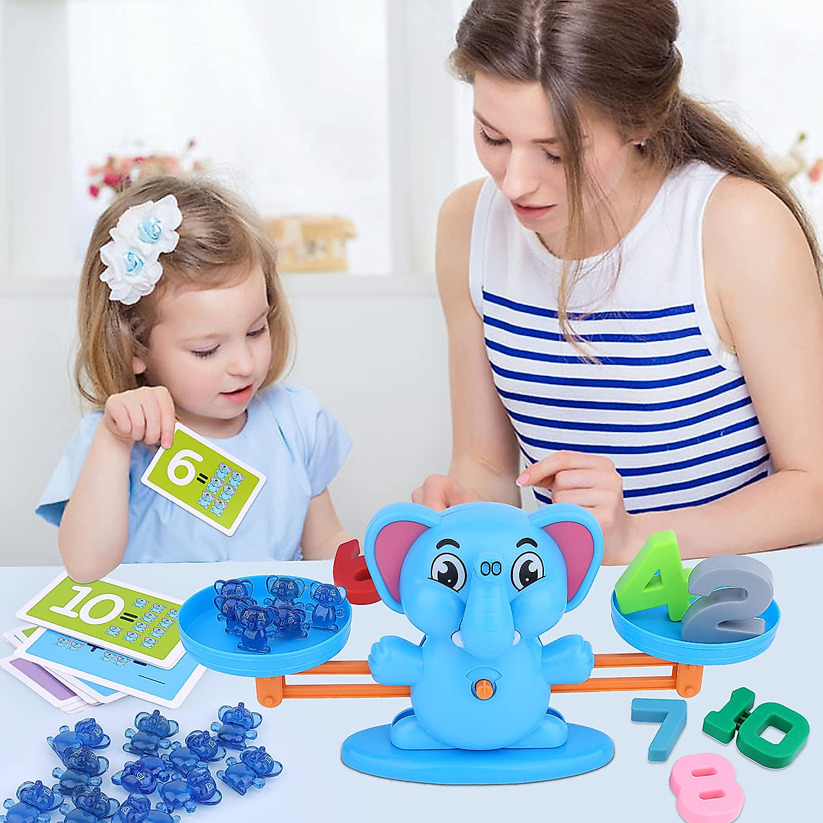 ZWYOIUG Elephant Balance Game Toy, STEM Educational Math Number Balance Game, Learning Counting Number Toy with Little Elephants, Numbers, Great Gifts for Toddlers Boys Girls 3 Years and up(Blue)