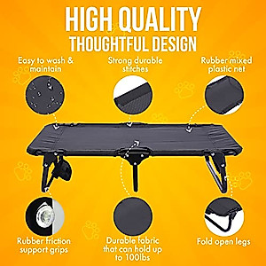 Elevated Dog Cot with Steel Frame – Foldable Raised Play & Rest Bed for Dogs & Cats – Heavy Duty Strong Material Dog Bed, No Assembly Required Large (42" x 24" x 8")
