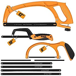 BEETRO Hacksaw Frame Set, 12’’ Hacksaw Frame, 6’’ Hacksaw Frame and 10'' Mini Hacksaw, Including Six Extra Blades, Handsaw for Metal, Wood, PVC Pipes
