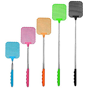 CUNYA 5 Pcs Extendable Fly Swatter Heavy Duty, Manual Swat Pest Control with Stainless Steel Adjustable Handle, Lightweight Durable Telescopic Fly Swatters