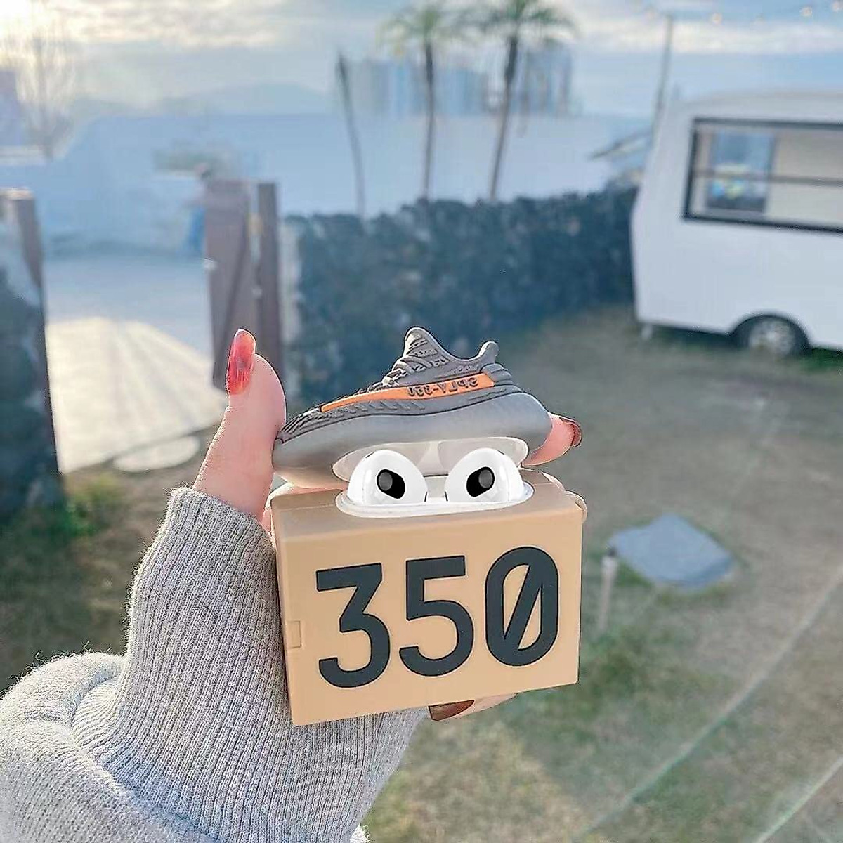 Shoe Box Airpod Case Cover, 3D Creative Sports Shoes Cute Cartoon Funny Fun, Soft Silicone Airpod Skin Keychain Ring, Girls Boys Teens Men Case for Airpods 3 3rd Generation 2021 (350 Brown)