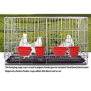 ORIBUKI Cage Cups Birds Feeders Seed Bowl Chicken Feeding Watering Dish Rabbit Water Food Hanging Wire Cages Box 8oz/16oz Coop Cups for Pet Parrot Parakeet Gamefowl Poultry Pigeon (10PCS Red)