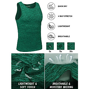 TACVASEN Dry Fit Tank Top Men Loose Fit Sleeveless Muscle T-Shirts Moisture Wicking Gym Workout Tank Top Bodybuilding Shirts Emerald Green L