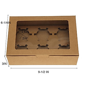 Jucoan 50 Pack Kraft Cupcake Box with Insert and Window Hold 6 Standard Cupcake, Food Grade Cupcake Carrier Container, Brown Bakery Box for Pastry, Cookies, Small Cake, Desserts Treat.