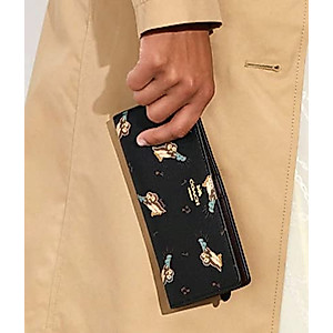 COACH Womens Slim Wallet In Leather (Penguin Print- Gold/Black Multi)