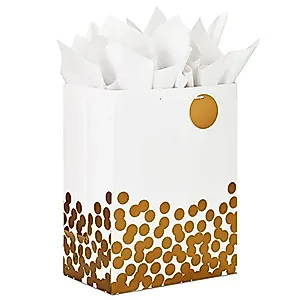 Hallmark 17" Extra Large for Christmas, Hanukkah, Weddings, Valentine's Day, Graduations Gift Bag with Tissue Paper, Jumbo, White/Gold