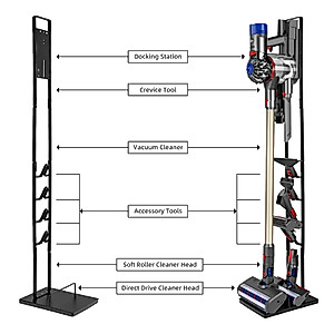 Amatic Vacuum Stand, Stable Metal Storage Bracket Holder, Compatible for Dyson V15 V12 V11 V10 V8 V7 V6 Handheld Cordless Vacuum Cleaners and Accessories, No-Drilling Standing Docking Station(Black)