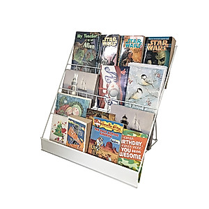 FixtureDisplays® 4-Tiered 18" Wire Display Rack Literature Brochure Magazine Stand Book Tabletop Rack, 2.5" Deep Open Shelves 11936-2WHITE
