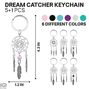Moon Dream Catcher Kit for Adults - 6Pcs Cute Macrame Dream Catcher Keychain Silver for Bag Home Car Dream Catcher Supplies - Large Dream Catcher Metal Rings - Mini Dream Catcher with Peacock Feathers