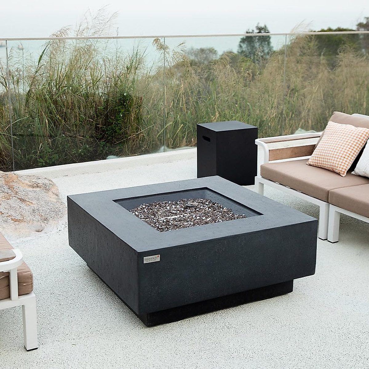 Bergen Concrete Fire Pit 40" x 40" Outdoor Patio Firepit Includes Fire Glass Modern Fire Pits & Outdoor Fireplaces for Garden, Deck, Indoor & Outdoor Heating