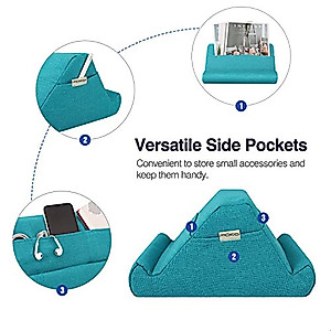 MoKo Tablet Pillow Holder, Pillow for iPad Multi-Angle Soft Tablet Stand Up to 12.9" for Xmas Gift, eReader, Fit with iPad 9, iPad Mini 6,iPad 10th, iPad Pro 11/12.9 2022,Galaxy Tab S9/S9+,Sea Blue