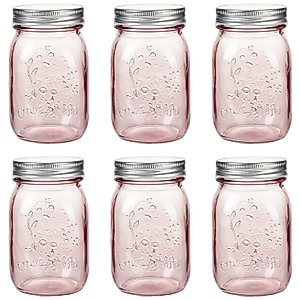 Amzcku 16 oz Rose Pink Mason Jars with Lids, 6 Pack Regular Mouth Quart Canning Jar, Safe For Storage, Canning, Pickling, Preserving, Fermenting, DIY Crafts & Decor