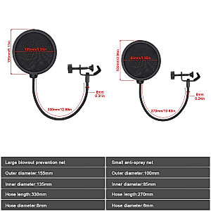 OriGlam Professional Microphone Pop Filter Mask Shield for Any Other Microphone, Dual Layered Pop Wind Screen with Flexible 360° Clip Stabilizing Arm