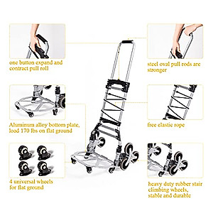 Stair Climbing Cart Hand Truck- HL Home-Link Shopping Cart Portable Folding Heavy-Duty 170 LB Load Capacity Trolley Luggage Delivery Hand Truck with Silent Wheels