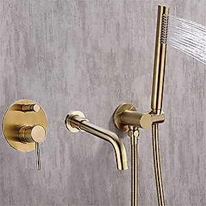 SYLKWOR Bathroom Taps, Bathtub Faucets and Shower Heads Shower Set Mixer Valve Function Bathtub Mixer Taps Hot and Cold Wall Mounted Bathroom Shower Faucet with Hand Interestilife/D.2
