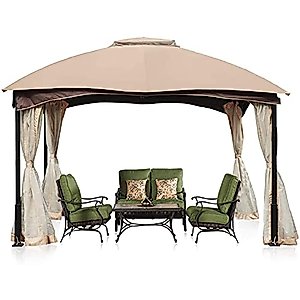 Aoodor Patio Gazebo 12' x 12' Metal Frame with Mesh Netting Canopy Top - Khaki Color
