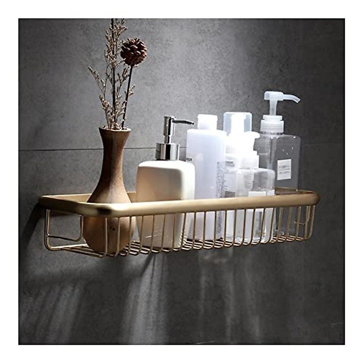 MUENG Exquisite Bathroom Shelves Wall-Mounted Bathroom Accessories, Brushed Gold Bathroom Storage Shelf, Shower Basket, Brass Shower Holder Rack