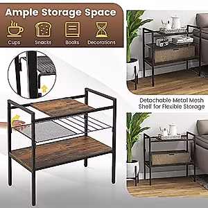 Giantex 3-Tier Console Table, 24" Industrial Sofa Table with Removable Mesh Beverage Can Rack & Magazine Rack, Multipurpose Entryway Table for Hallway, Foyer, Sofa Couch, Living Room, Kitchen