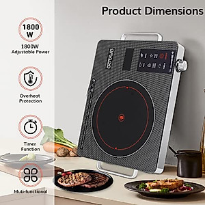 OCTAVO 1800W Portable Ceramic Countertop Infrared Burner with 4 Hours Timer, Touch Control Panel Adjustable Heating Power
