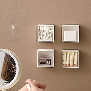 4 Pack Wall Mounted Cotton Swab Holder, Mini Cosmetic Storage Box Bathroom Vanity Storage Canister Holder for Cotton Swabs,Balls,Makeup Pads,Sponges(No drilling)