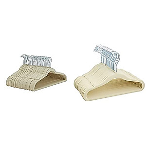 Amazon Basics Slim, Velvet, Non-Slip Suit Clothes Hangers, Ivory/Silver - Pack of 50 & Kids Velvet, Non-Slip Clothes Hangers, Beige - Pack of 30