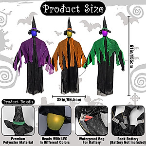 VABAMNA Witch Halloween Decorations Outdoor - 3Pcs Light Up Halloween Witch Stakes Holding Hands for Scary Halloween Yard, Patio, Haunted House Decorations Outside