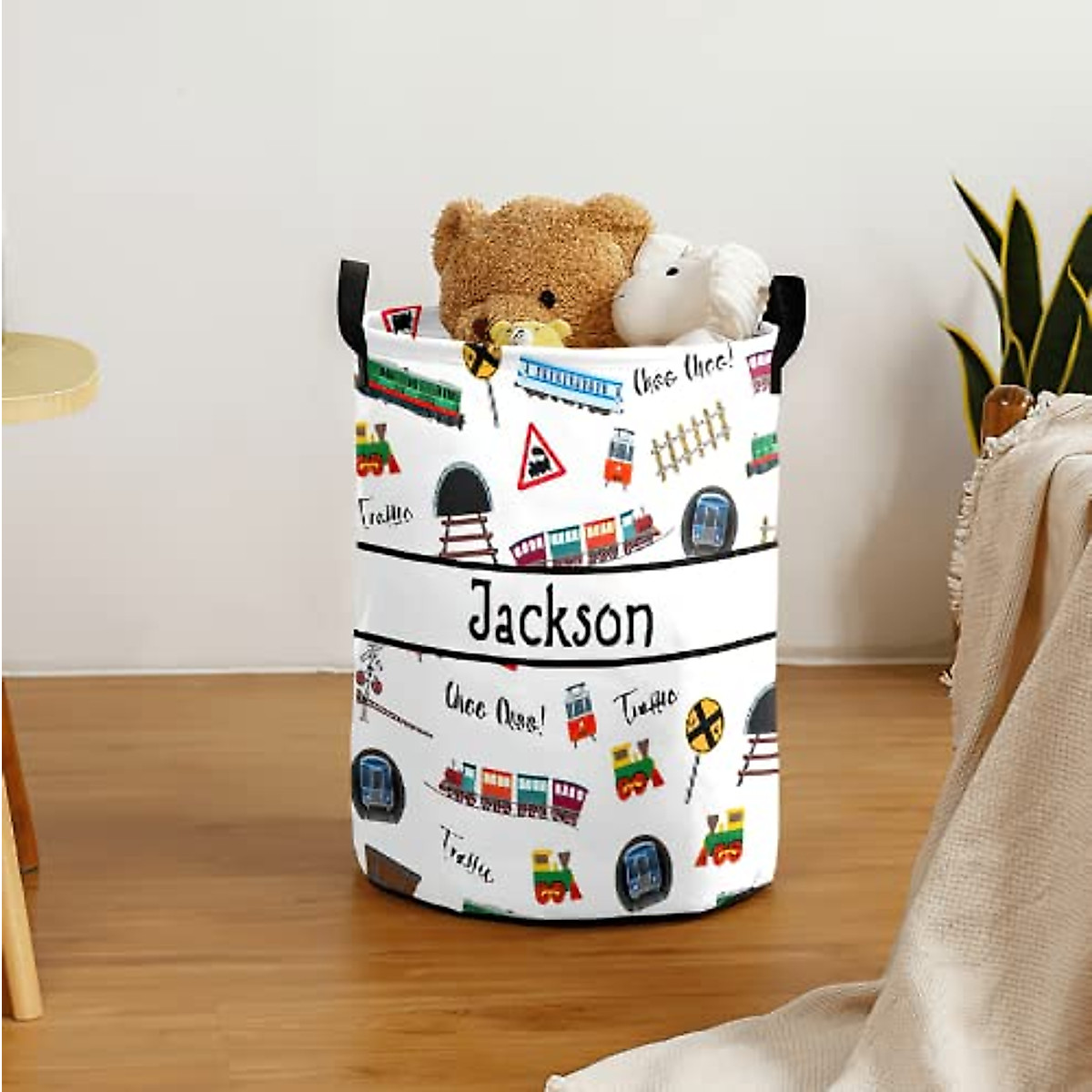 CustomLife Train Kids Customized Dirty Clothes Laundry Basket with Knitting Handle Dirty Clother Bag 19.69 inches (H) x 14.17 inches (W)
