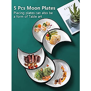 Plates and Bowls Sets,5 PCS Moon Dinner Plates Household/Hotel Porcelain Dish Set,White Ceramic Dinnerware Sets for Salad/Snack/Dessert/Appetizer, Microwave Oven and Dishwasher Safe Scratch Resistant