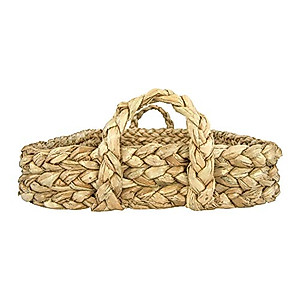 Bloomingville Decorative 22" L Handwoven Seagrass Tray with Handles Basket, Brown