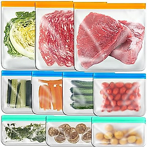 10 Pack Reusable Ziplock Bags Silicone Bags, 3 Large Food Storage Bags Gallon Freezer Bags 4 Reusable Sandwich Bags Zip Lock 3 Snack Bags, Lunch Home Kitchen Fridge Organization Meal Prep Containers