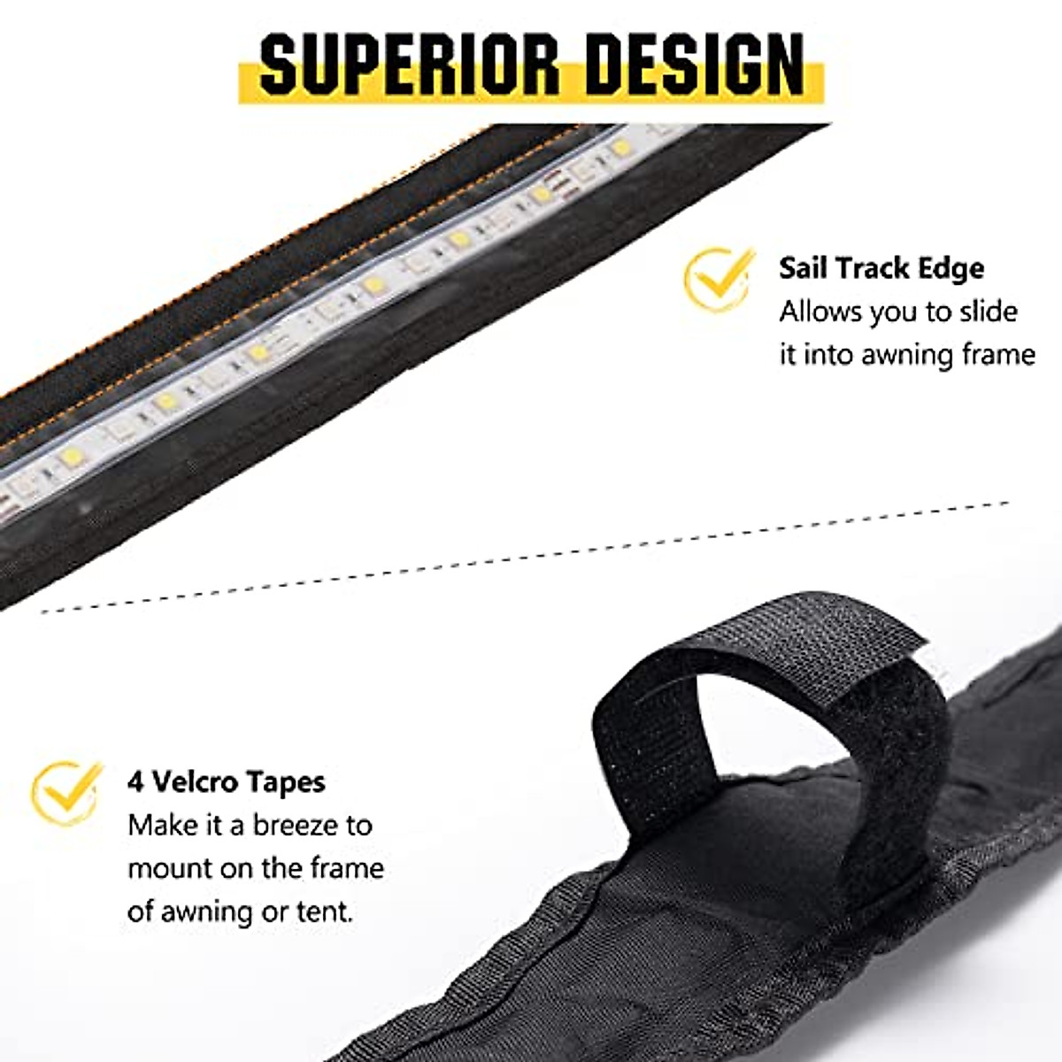 Kanruis RV Awning Led Light Strip SMD 5050 LED Chips Inside 4ft 1.23m Camping Awning Tent Dimmable Light Strip for RVing Camping Camper Motorhome Outdoors Leisure Party