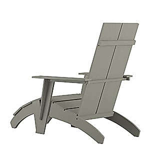BizChair Set of 2 Modern All-Weather Poly Resin Wood Adirondack Chairs with Foot Rests in Gray