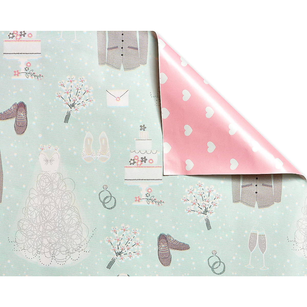 American Greetings Reversible Wedding Wrapping Paper, Bridal Designs (4 Rolls, 120 sq. ft.)