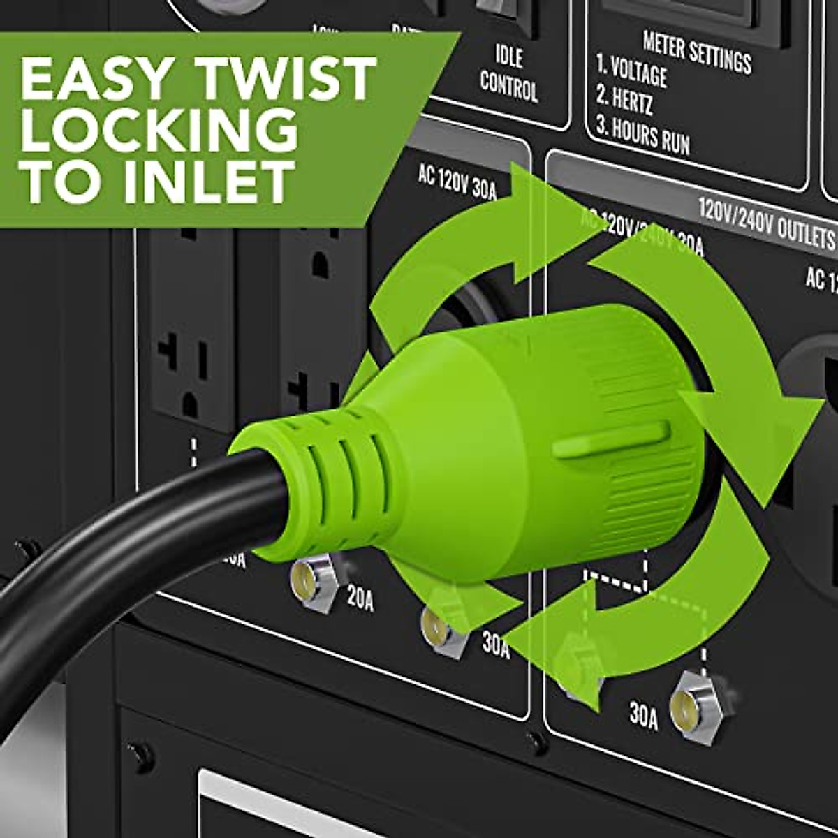 Gen RV 12" 30Amp Locking 4-Prong Male / 30Amp Standard Female Generator Adapter With Grip (4-Prong)