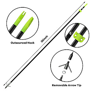 HBG 6Pcs 34'' Solid Fiberglass Fishing Arrows 8mm Bow Fishing Arrows with Points Archery Fish Arrows for Compound Bow and Recurve Bow Hunting Fishing