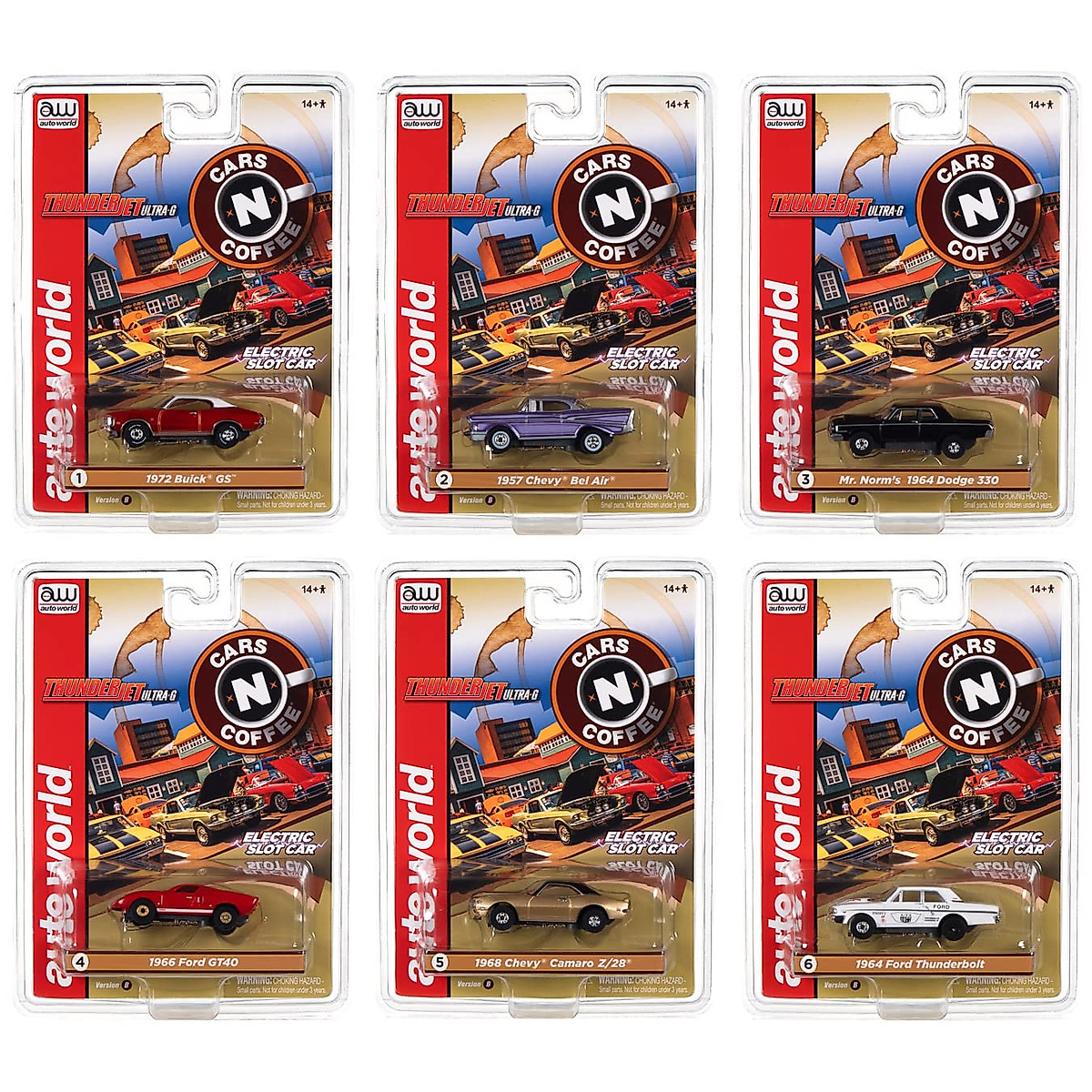 Auto World Thunderjet Cars N Coffee 1964 Ford Thunderbolt (White) HO Scale Slot Car