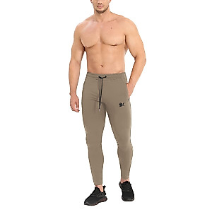 BROKIG Mens Workout Joggers Ankle Cords Gym Running Pants Athletic Sweatpants for Men with Zipper Pockets(X-Large, Beige)