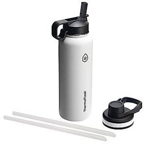 ThermoFlask Double Wall Vacuum Stainless Steel Insulated Water Bottle with Two Lids, 40 Ounce, White