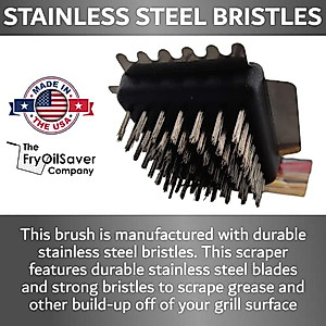 FryOilSaver Co. 90052 Panini Grill Brush - Commercial Electric Grill Stiff Bristle Brush - Stainless Steel Bristles with Hard Plastic Handle - 3 Different Scraper Heads - Heavy Duty Small Grill Brush