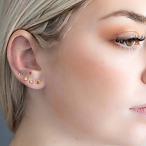 Unisex 6 Pairs Dot Stud Earrings, Surgical Steel Gold Plated Tiny Flat Disc Stud Earrings for Women (Gold-2/3/4/5/6/8mm)