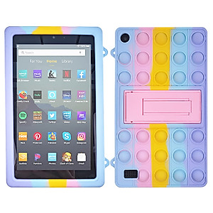 LUSTAM Dimple Pop it Case for Kindle Fire Tablet 7, Fidget Poppers Pop its Poppet Shockproof Kids Friendly Cover with Foldable Kickstand Shoulder Strap for Amazon Fire 7 Tablet 2019/2017/2015 Release