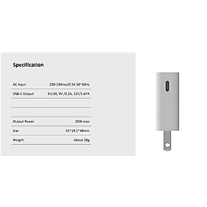 USB C Charger, 20W Fast Type C Charger with PD 3.0, Durable USB Wall Charger Block, Compact Power Adapter for Majority of Mobile Phone Models